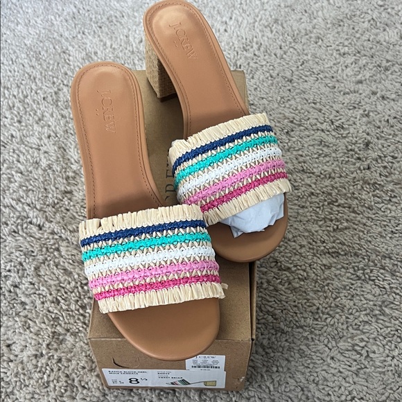 J. Crew | Shoes | Nwt J Crew Raffia Block Heel Sandals 85 | Poshmark